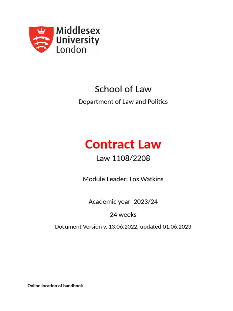 Contract Module Handbook 2023-2024 | PDF | Educational Assessment | Multiple Choice