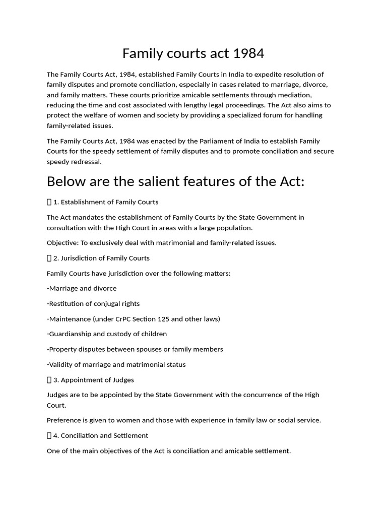 Family Courts Act 1984: Key Features | PDF | Mediation | Alternative ...