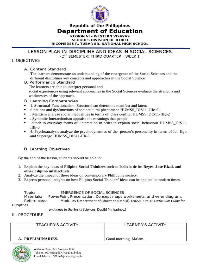Lesson Plan Week 1 Lit | PDF | Social Sciences | Sociology