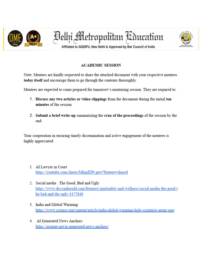 Academic Session - Mentoring Cell | PDF