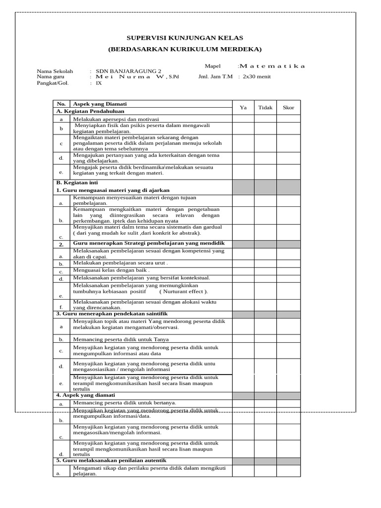 Lembar Supervisi | PDF