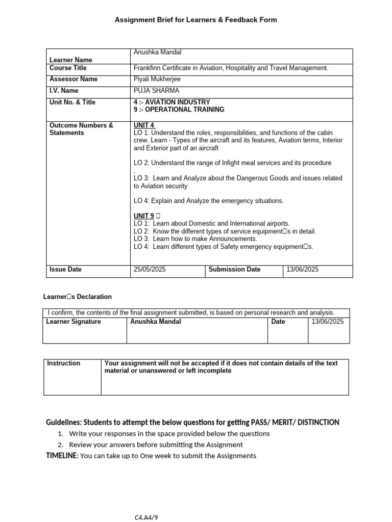 Aviation Assignment Written Anushka Mandal | PDF | Dangerous Goods | Flight Control Surfaces