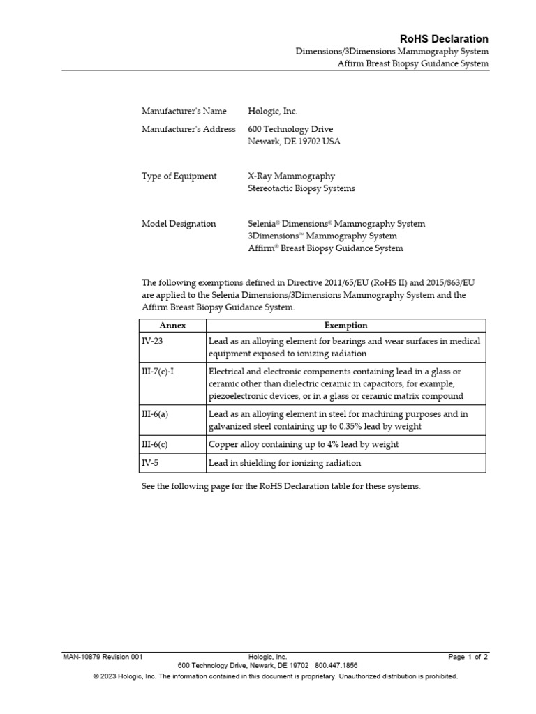 Rohs Declaration: Annex Exemption | PDF | Materials | Chemical Elements