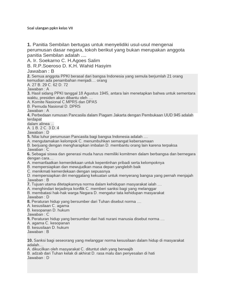 Soal Ulangan PPKN Kelas VII Maya 7 | PDF