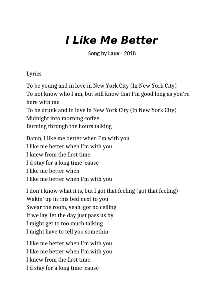 I Like Me Better When I'm With You | PDF