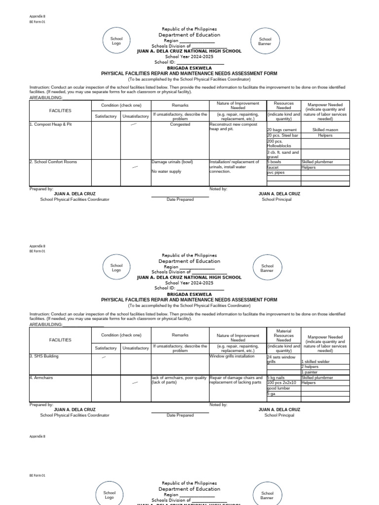 Brigada Eskwela Forms 1-7 | PDF