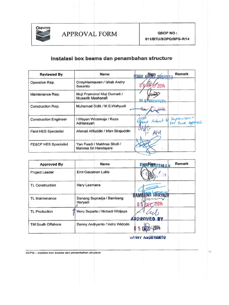 011 - SOPQ Instalasi Box Beams Dan Penambahan Structure - (Hasil ...