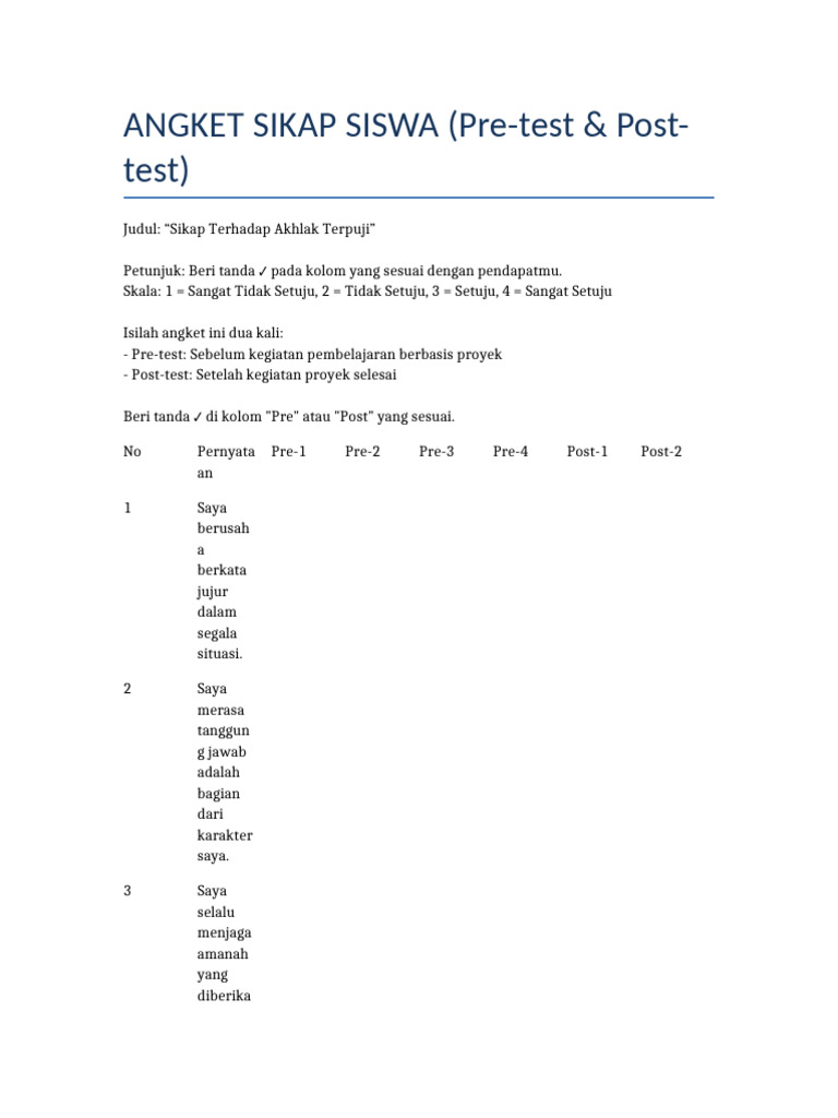 Angket Sikap PrePost Terpisah | PDF