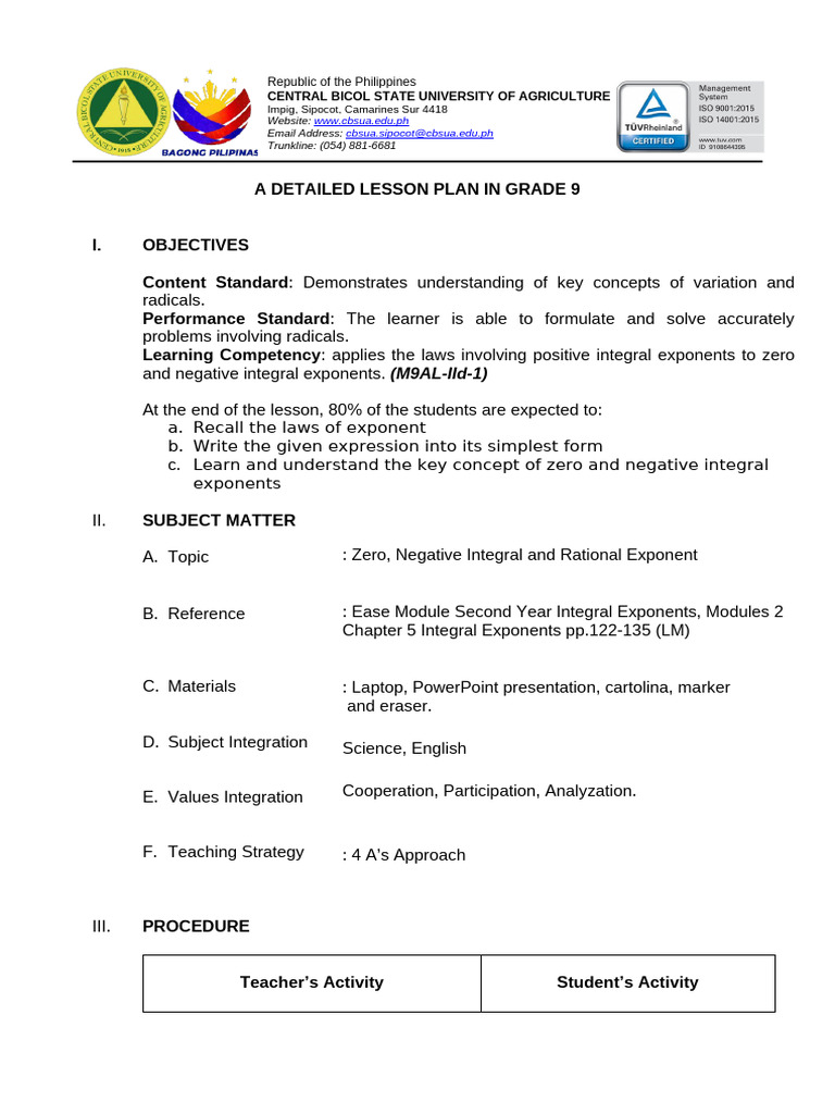 Zero, Negative and Rational Exponents - DLP - Checked | PDF ...