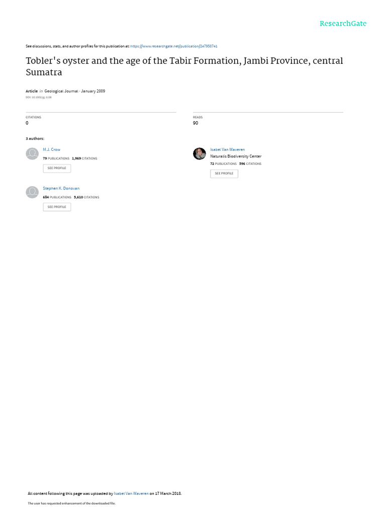 Toblers Oyster and The Age of The Tabir Formation | PDF