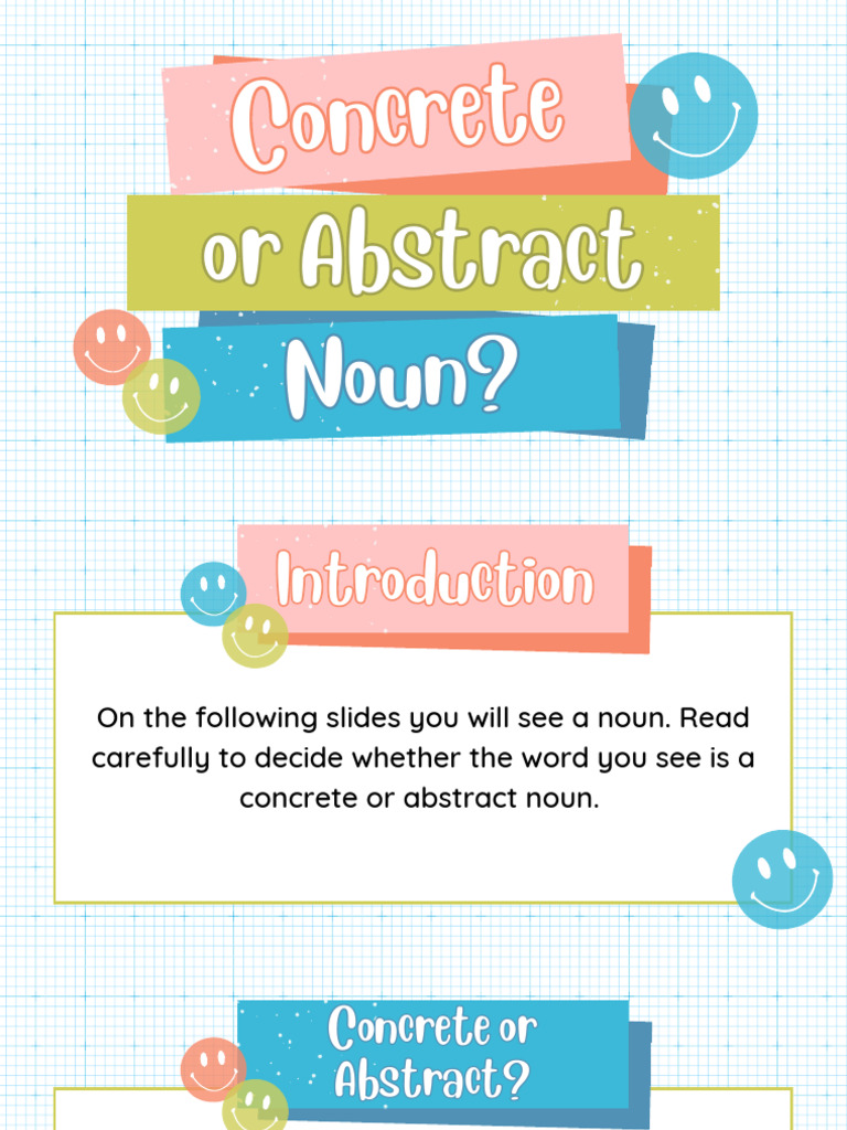 Concrete or Abstract Noun Quiz Presentation in Colorful Illustrative ...