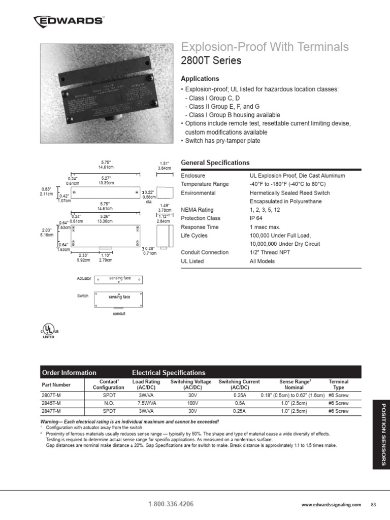 Explosion-Proof Position Sensors 2800T | PDF | Switch | Equipment