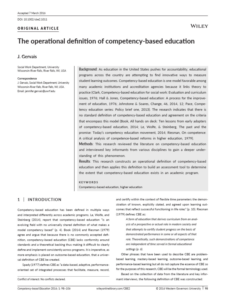 The Operational Definition of Competency Based Education | PDF ...