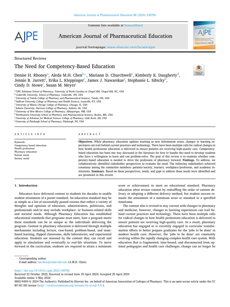 The Need For Competency-Based Education | PDF | Pharmacist | Pharmacy