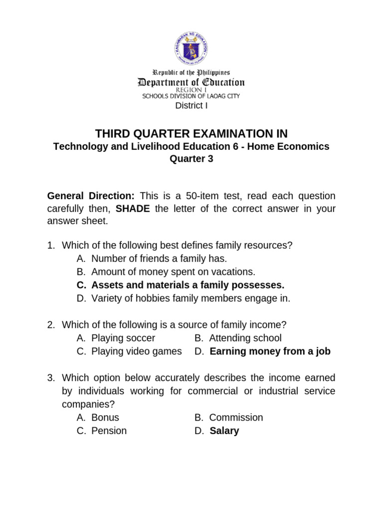 Home Economics Exam: Family Resources & Budgeting | PDF | Sewing | Food ...