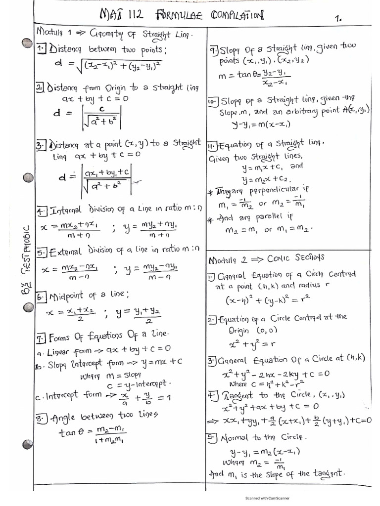 Mat112 Formulae Compiled by Testphobic | PDF