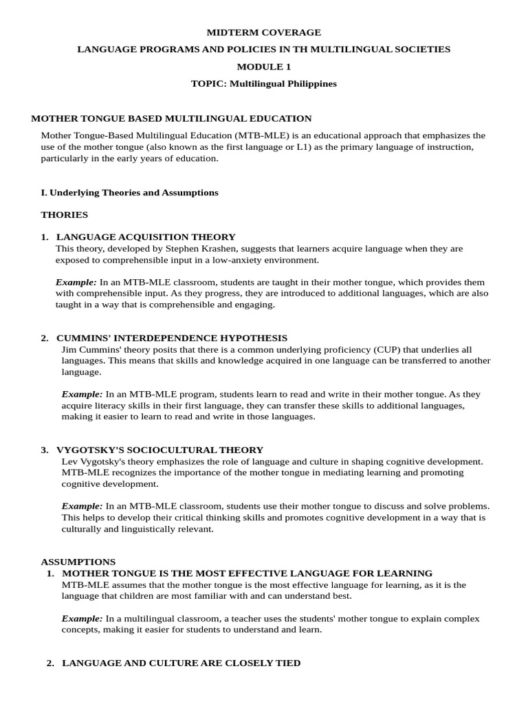 Midterm Coverage Language Programs | PDF | Millennium Development Goals ...