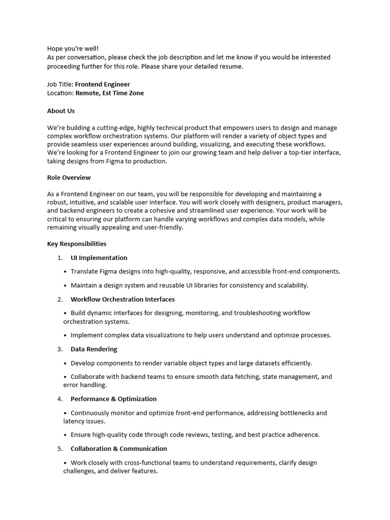 Frontend Engineer - Remote EST | PDF | User Interface | Software ...
