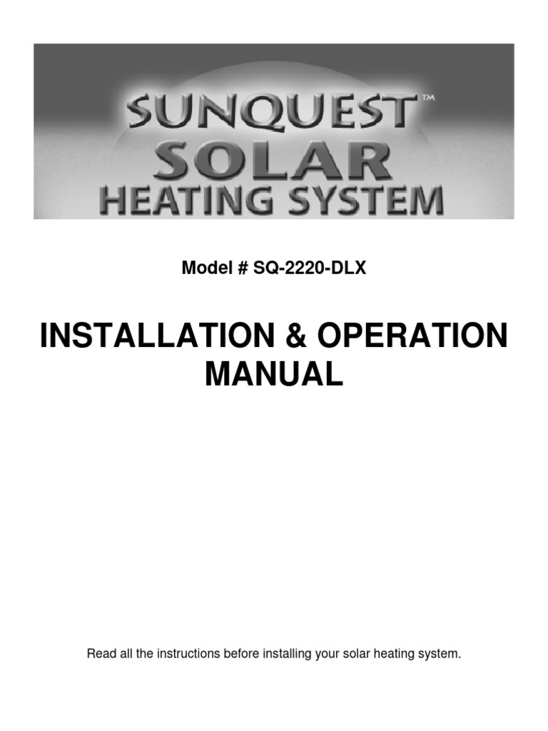 SunQuest Solar Panel Manual | PDF | Valve | Equipment