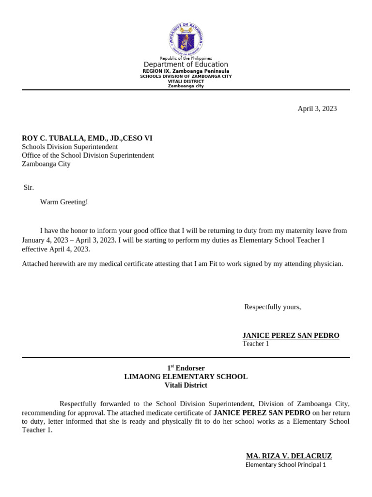 Teacher Letter of Intent To Return | PDF