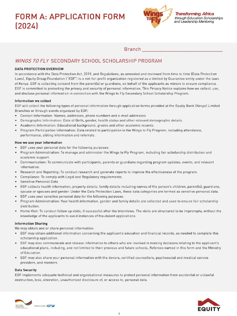 Wings To Fly Application Form 2024 | PDF