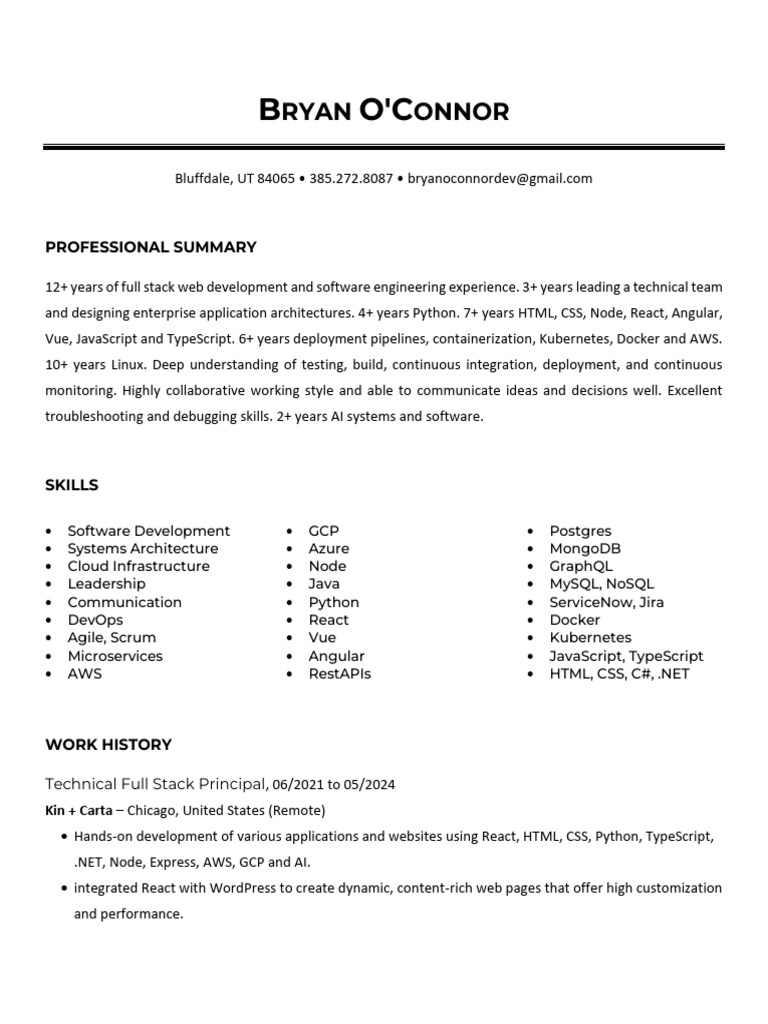 Full Stack Developer Resume Summary | PDF | Php | Java Script