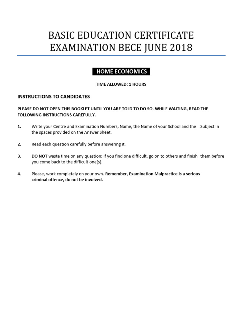 Junior WAEC Home Economics Past Questions | PDF | Foods | Economics