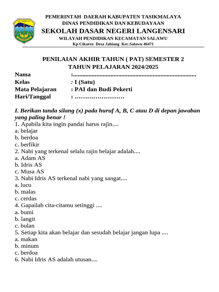 PAI Kelas 1 FIX | PDF