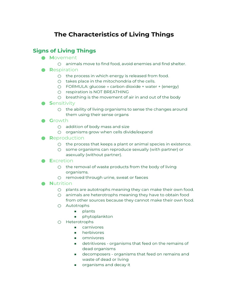Characteristics of Living Things Explained | PDF