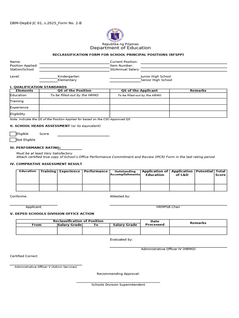 (TEMPLATE) Annex A - RFSPP - DBM-DepEd JC 01, s.2025 - Form No. 2-B | PDF