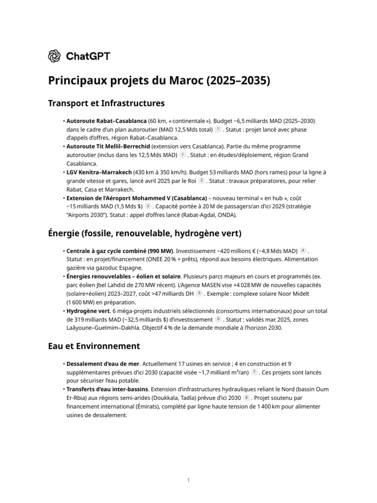 Projets d'infrastructures au Maroc 2025 | PDF | Maroc
