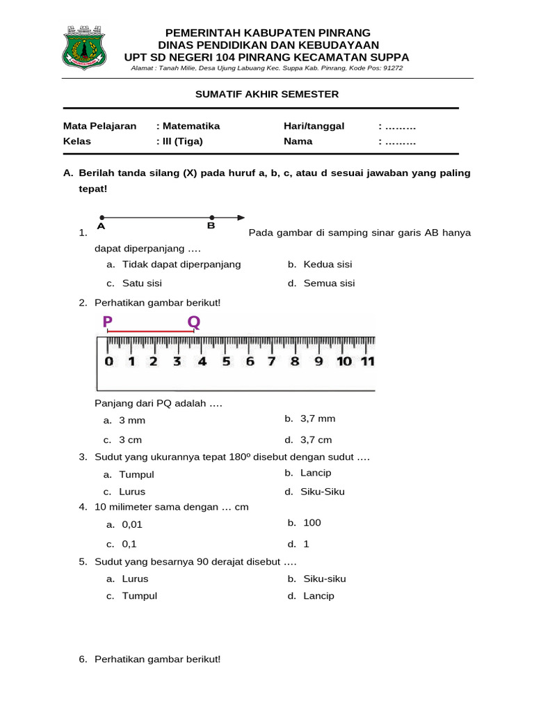 Naskah Soal SAT Matematika Kls 3 | PDF