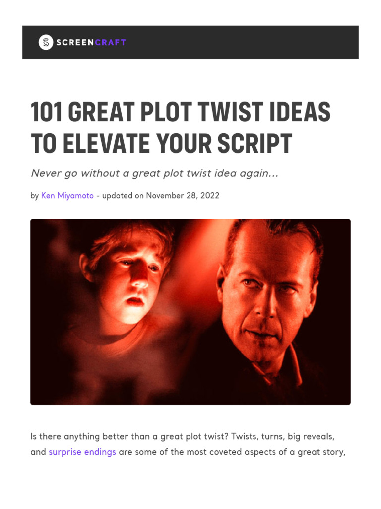 101 Great Plot Twist Ideas To Elevate Your Script - ScreenCraft | PDF | Hero | Screenplay