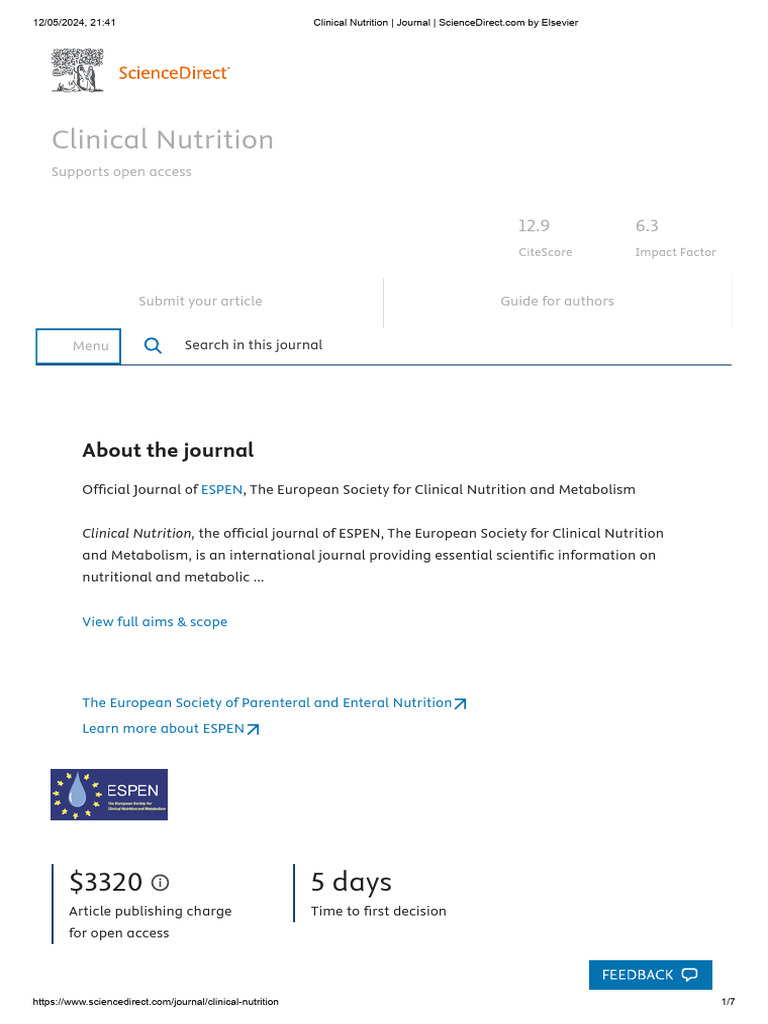 Clinical Nutrition - Journal - ScienceDirect - Com by Elsevier - OTIMO ...