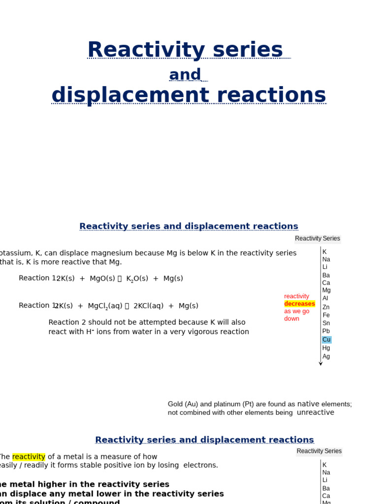 8GCE Reactivity - Series.and - Displacement.reactions | PDF | Magnesium ...