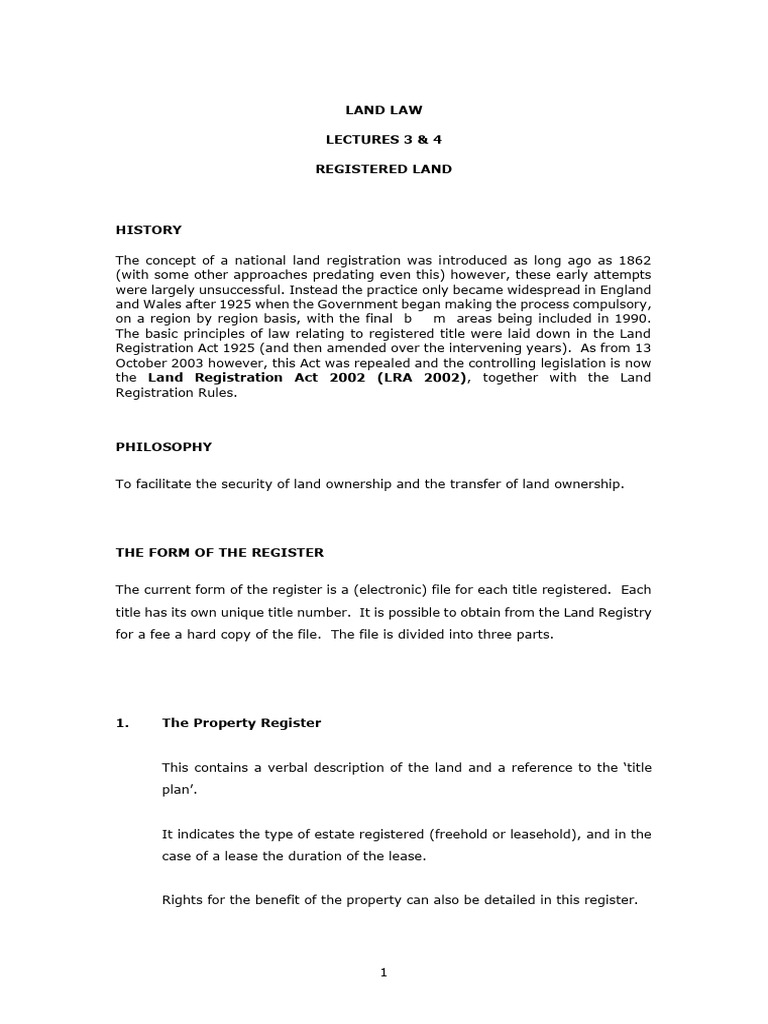 Overview of Registered Land Law | PDF | Easement | Land Law