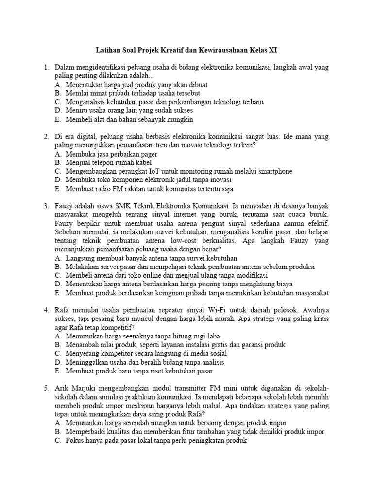 Latihan Soal PKK Kelas Xi Tek - Linda | PDF