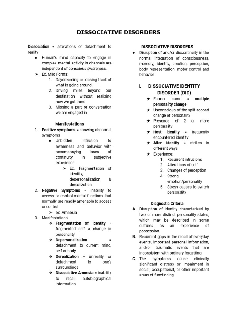 CH 6-Dissociative Disorders | PDF | Dissociation (Psychology ...