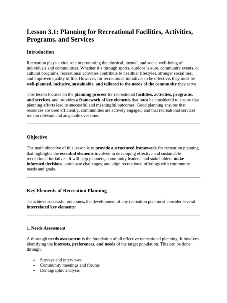 Lesson 3.1 Recreation and Leisure | PDF | Evaluation | Program Evaluation