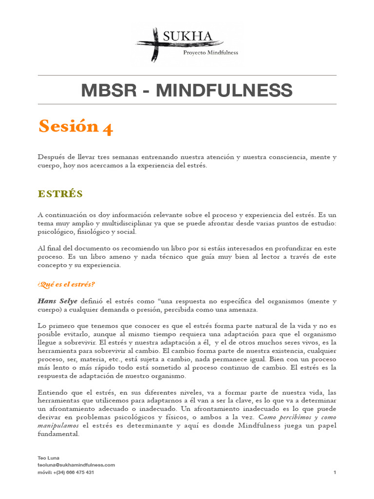 MBSR - Mindfulness | PDF | Estrés (biología) | Experiencia