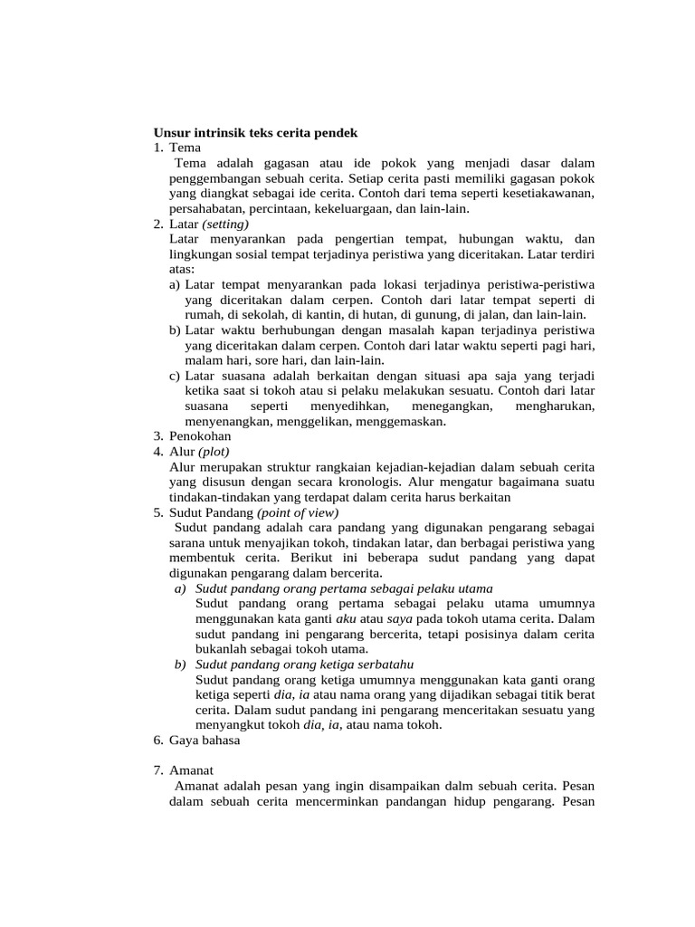 Unsur Intrinsik Cerpen | PDF