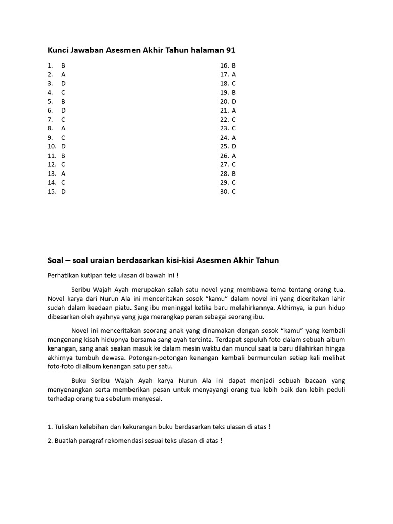 Latihan Soal ASAT Mapel Bhs. Indonesia | PDF