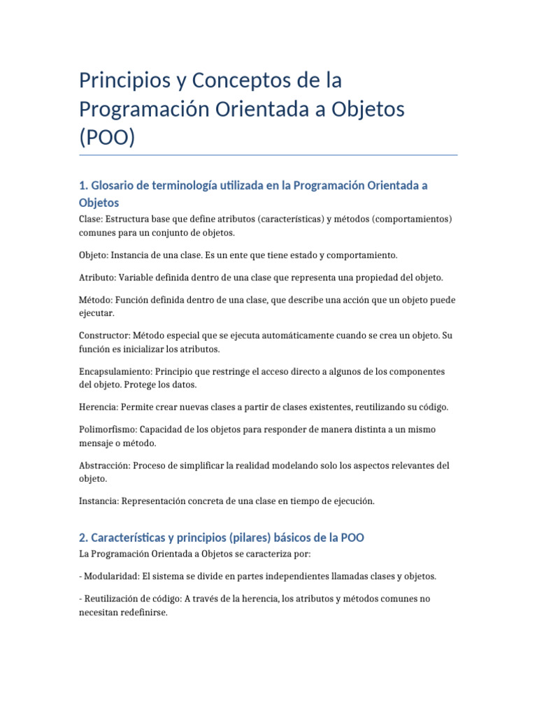POO Conceptos Principios Glosario | PDF | Objeto (informática ...
