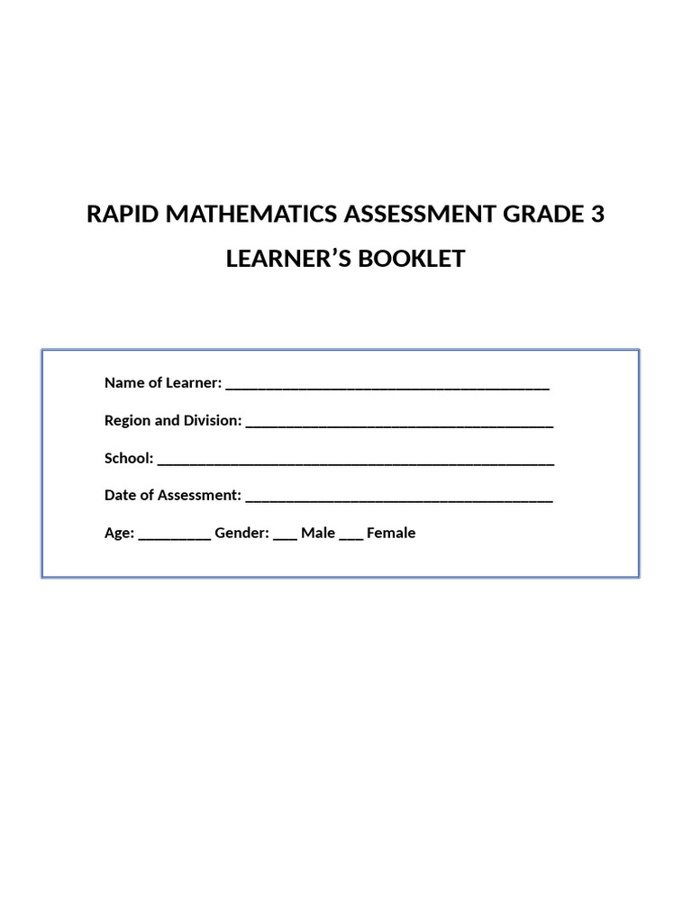Rapid Mathematics Assessment Grade 3 Edited | PDF | Numbers ...