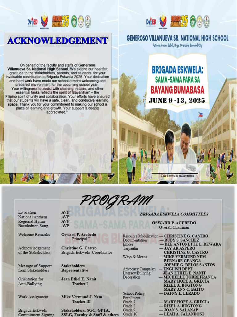 Brigada Eskwela Program GVNHS | PDF