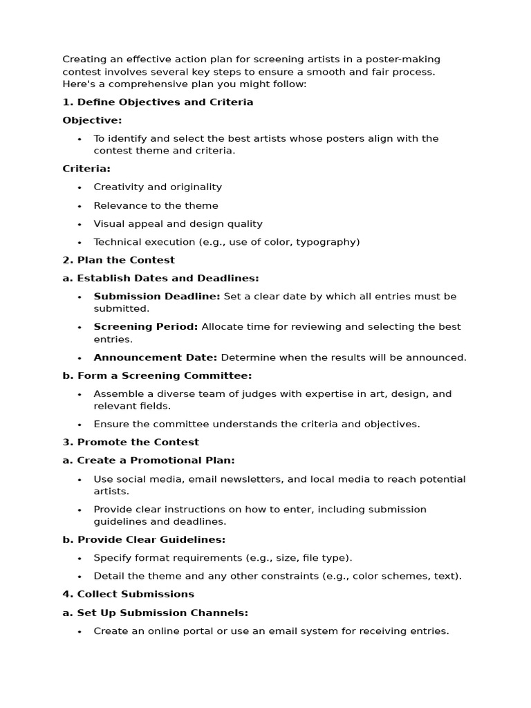Artist Screening Action Plan for Poster Contest | PDF | Evaluation ...
