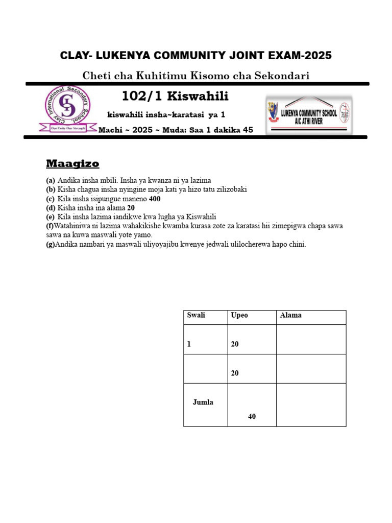 Clay Lukenya Kisw Pp1 - Joint | PDF