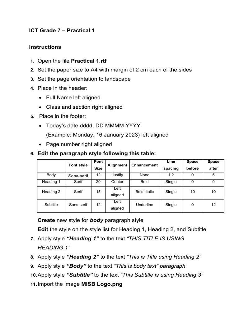 ICT 7 - Practical 1 Instructions | PDF