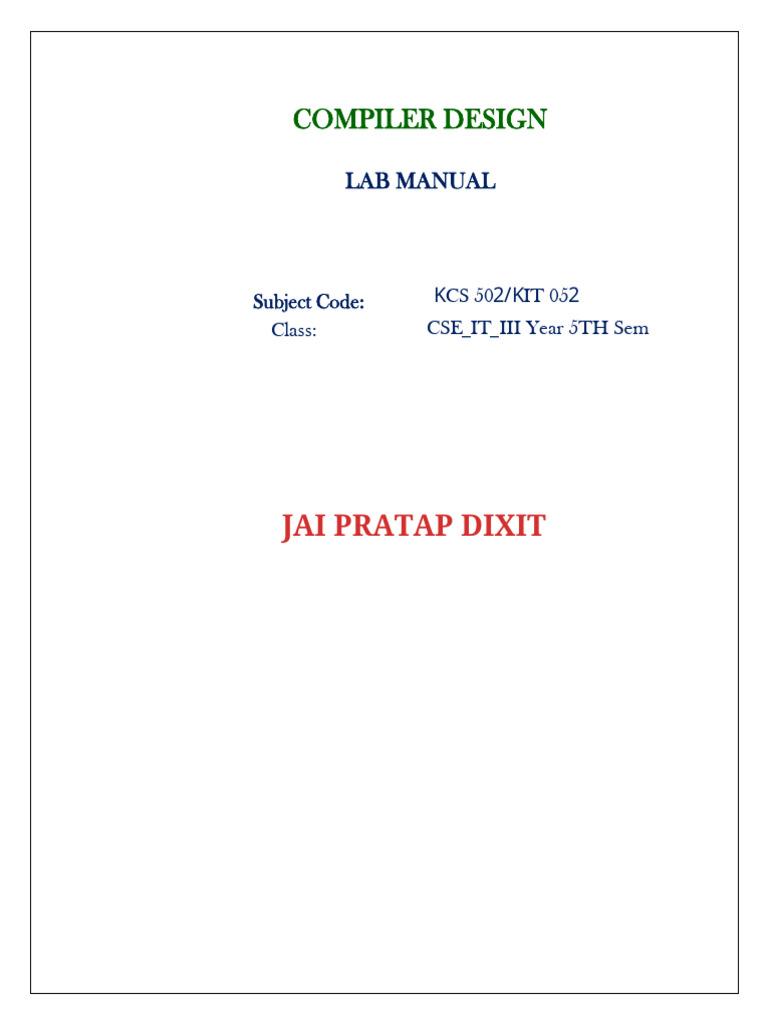 CD Lab Manual JAI PRATAP DIXIT | PDF | Parsing | Computer Program