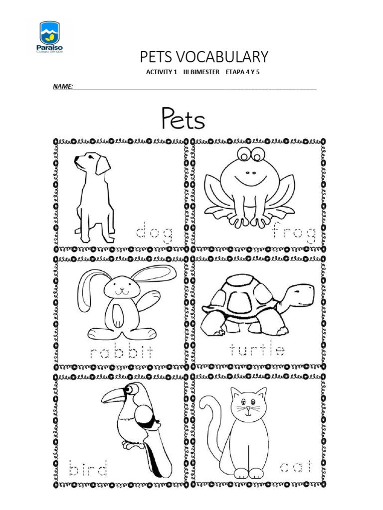 Pets Vocabulary Activity 1 III UNIT | PDF